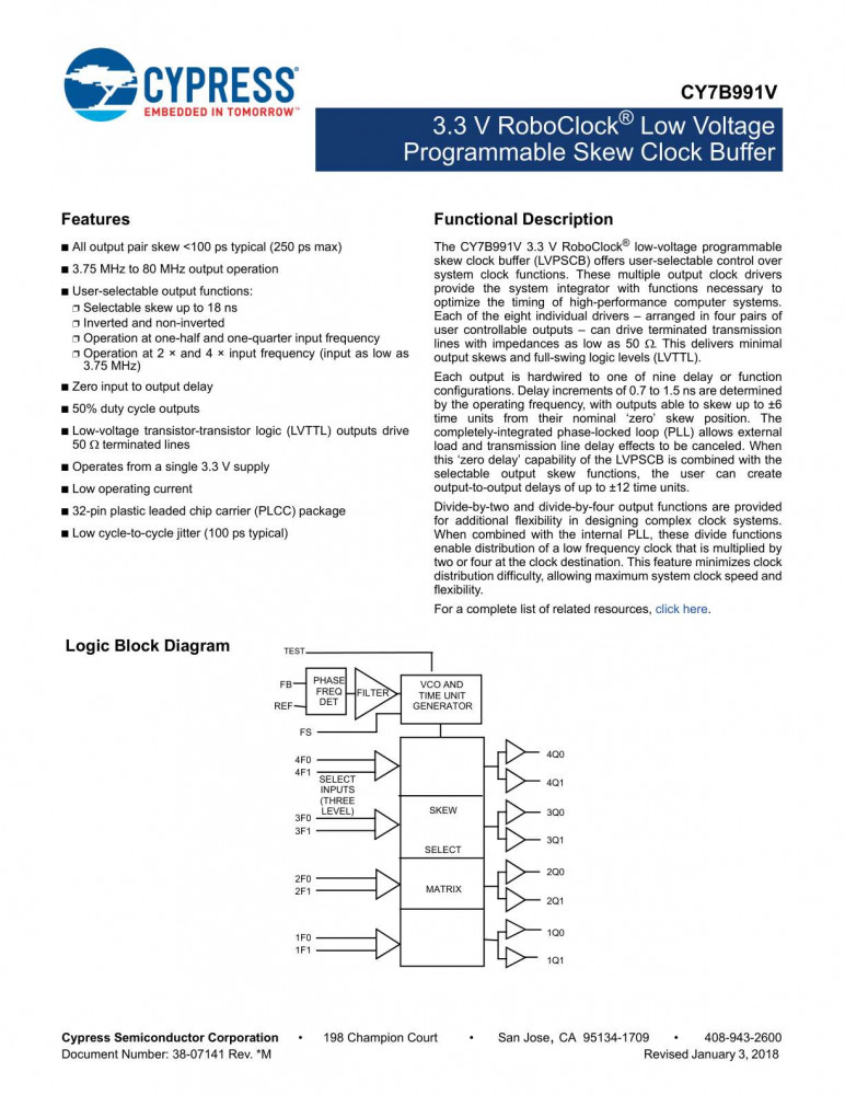 CY7B991V datasheet page 1