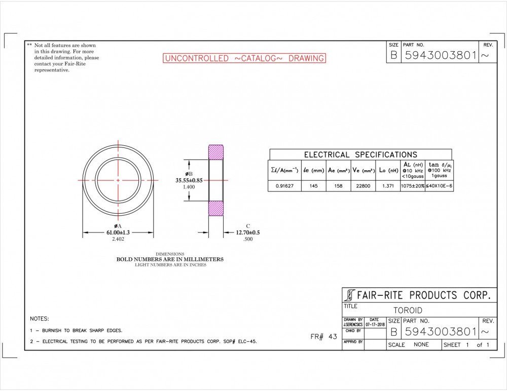 Fair-Rite 5943003801 technical document page