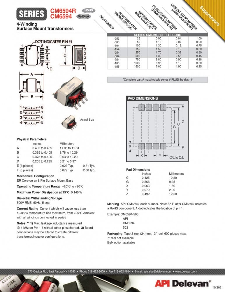 API Delevan CM6594R-504 datasheet page
