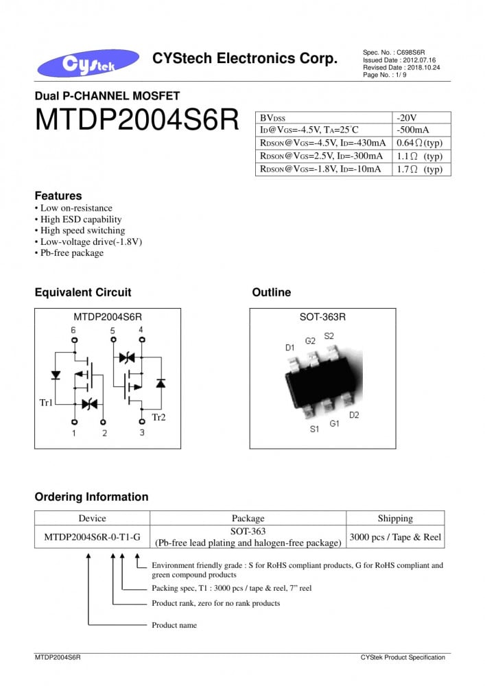 MTDP2004S6R datasheet page 1