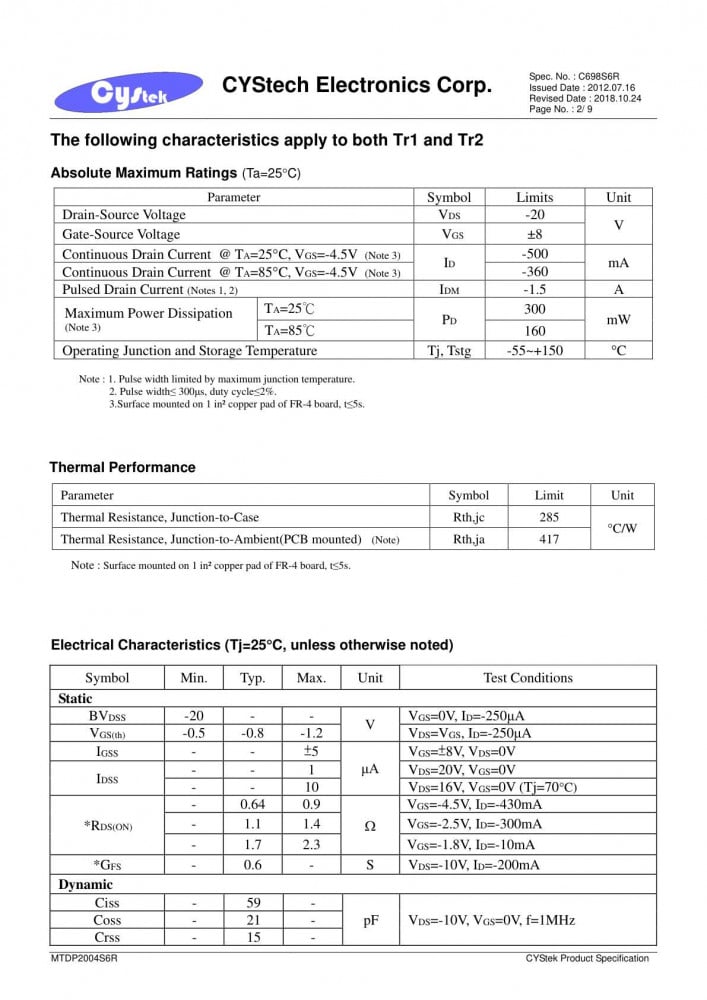 MTDP2004S6R datasheet page 2