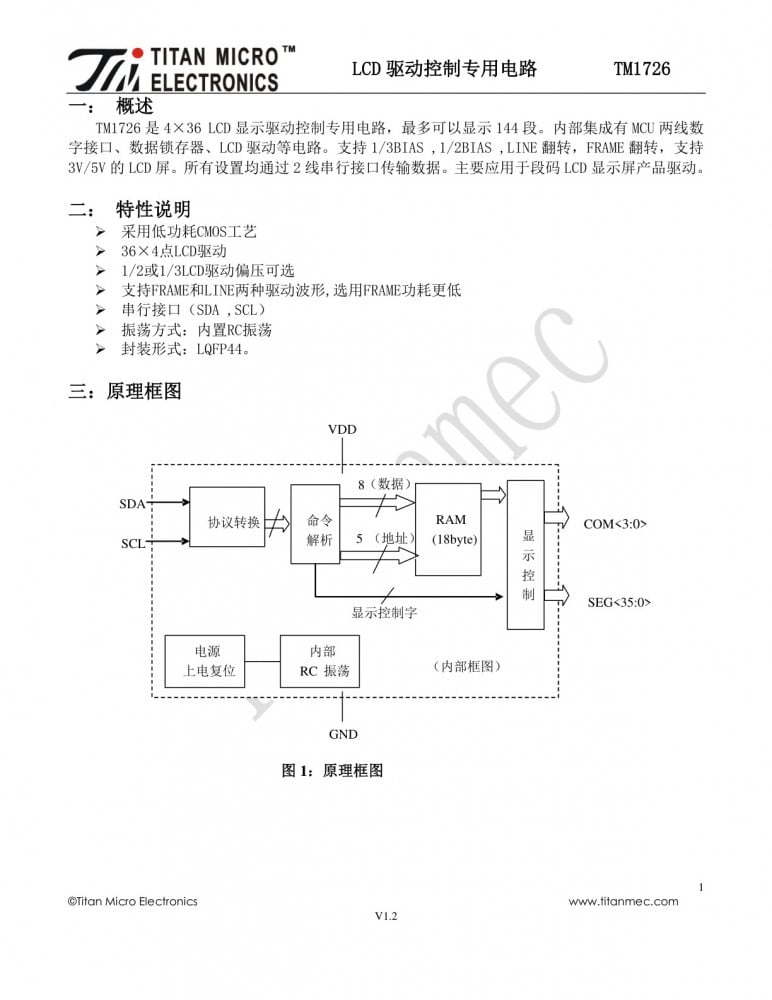 TM1726 datasheet page 1