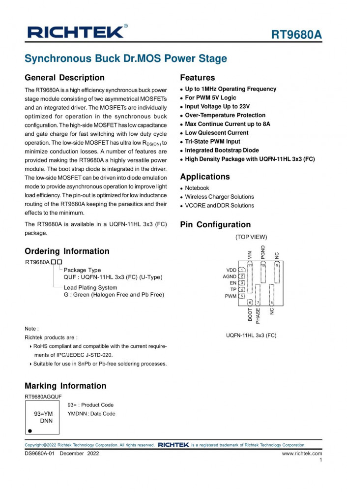 RT9680A datasheet page 1
