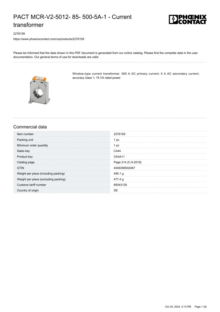 Phoenix Contact 2276159 technical document page 1