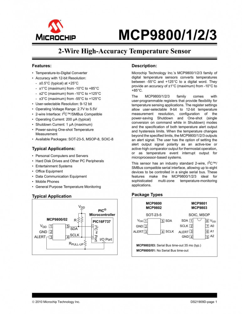 MCP9803 datasheet page 1