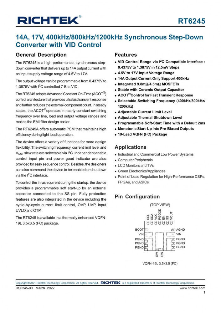 RT6245 datasheet page 1
