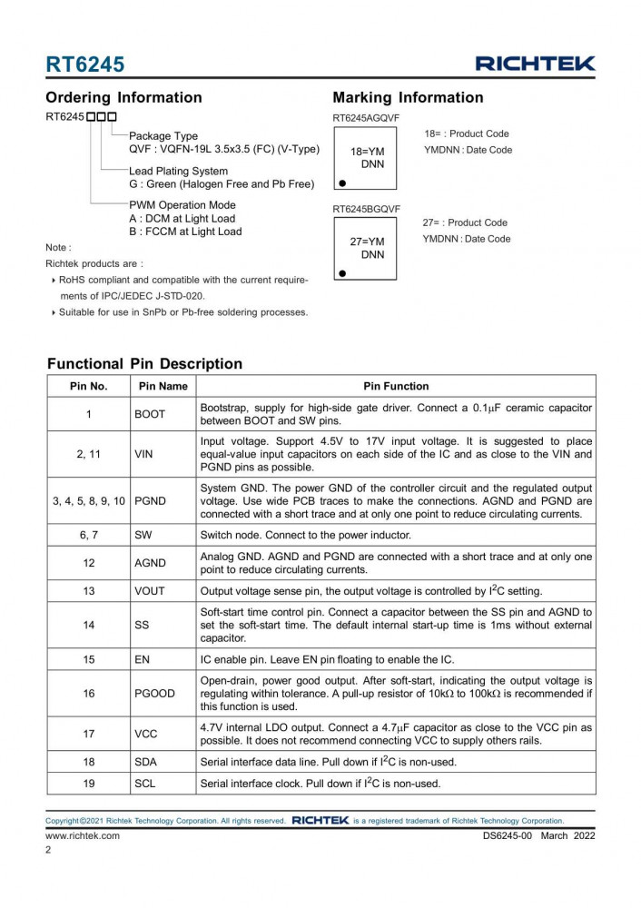 RT6245 datasheet page 2