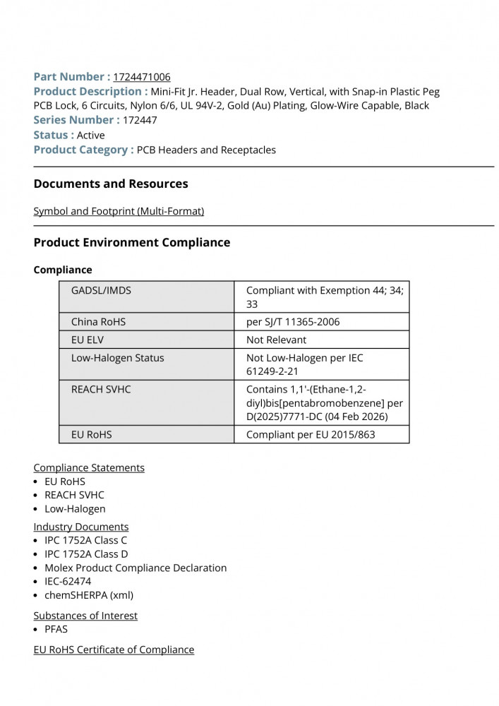 Technical document page 1 for Molex 1724471006