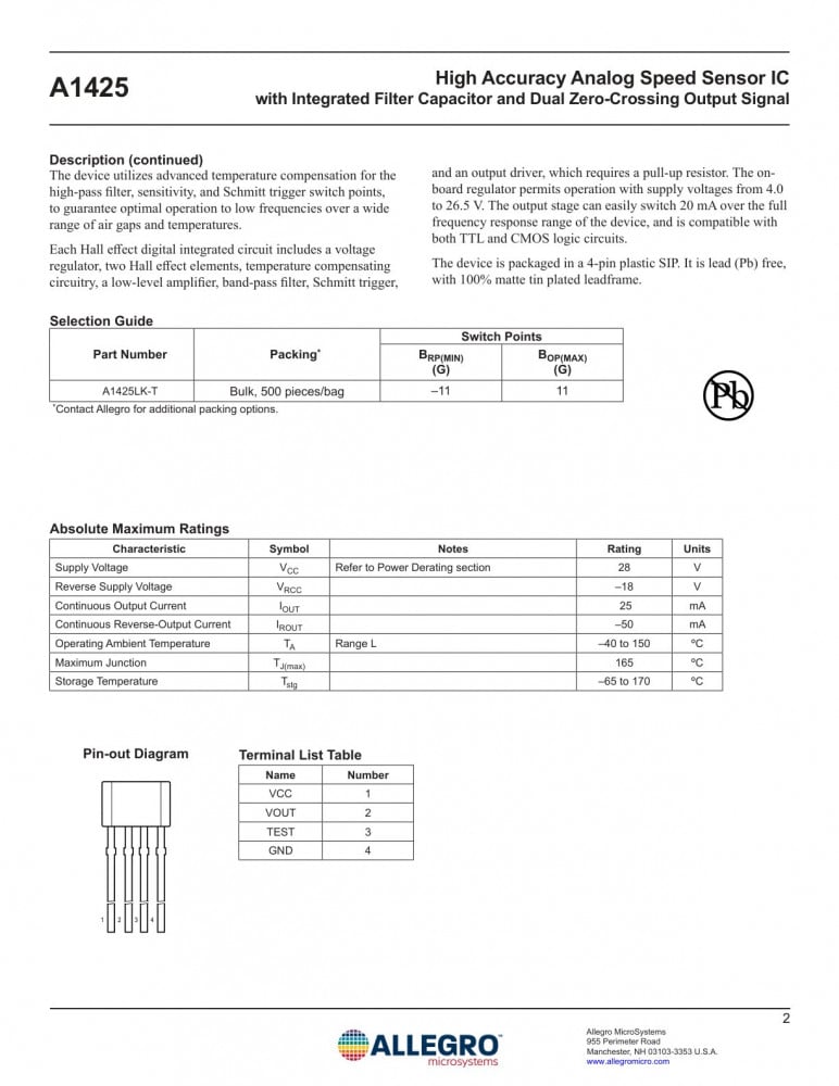 A1425LK-T datasheet page 2