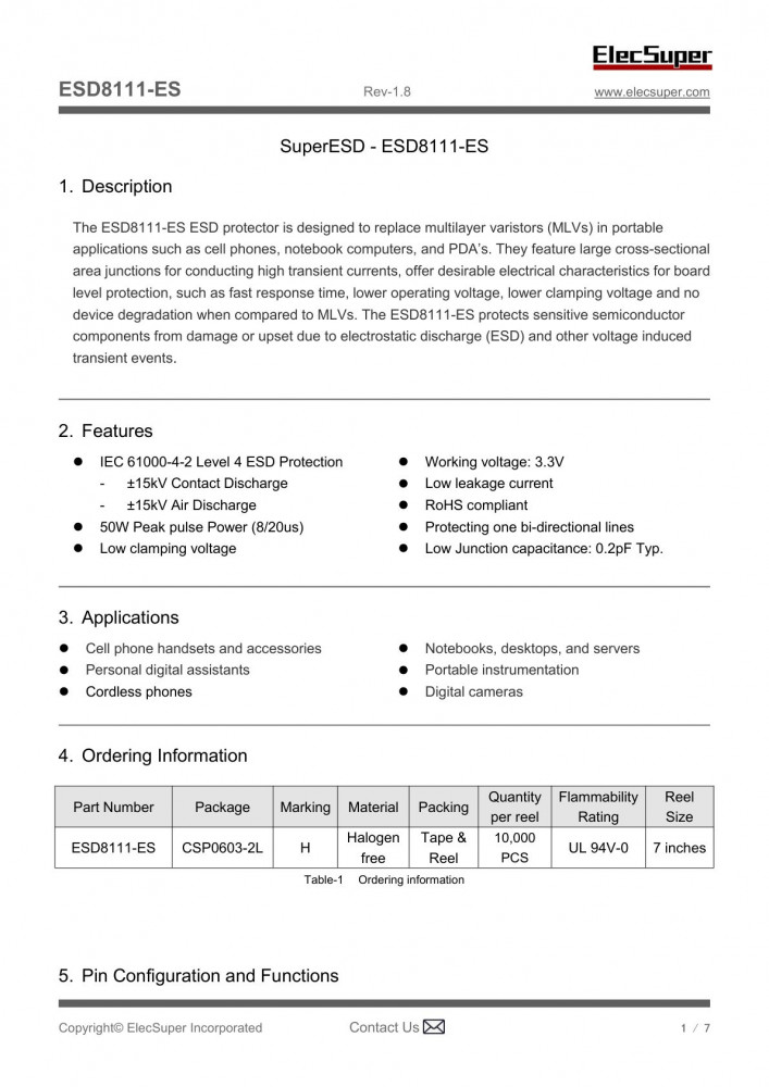 ESD8111-ES datasheet page 1