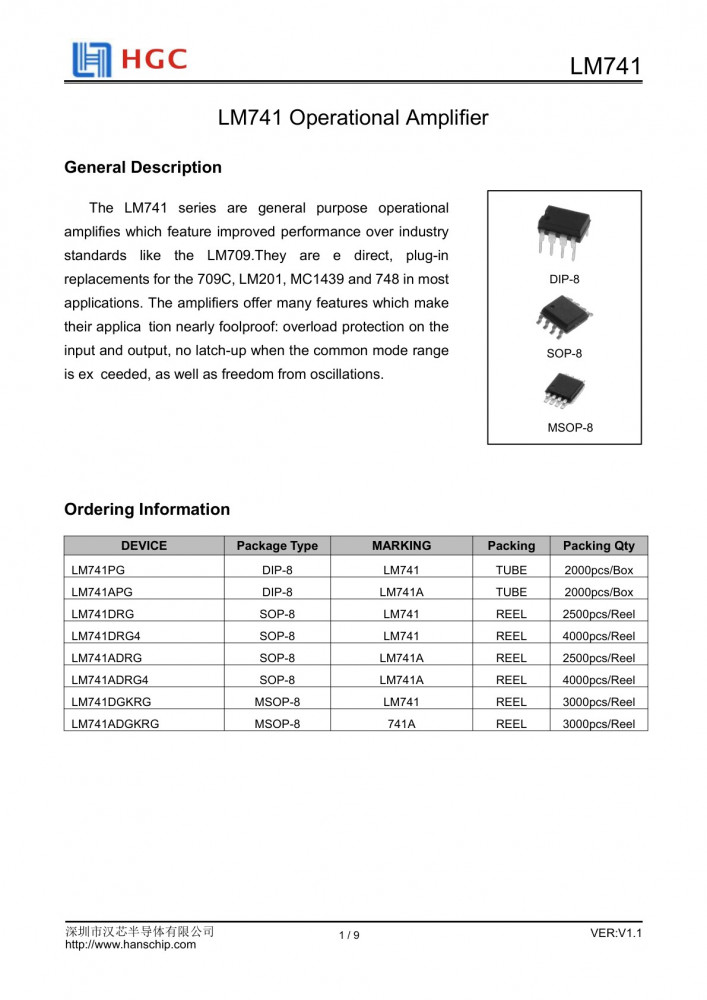 LM741 datasheet page 1