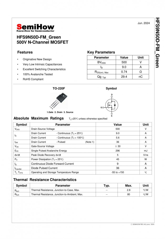 HFS9N50D datasheet page 1