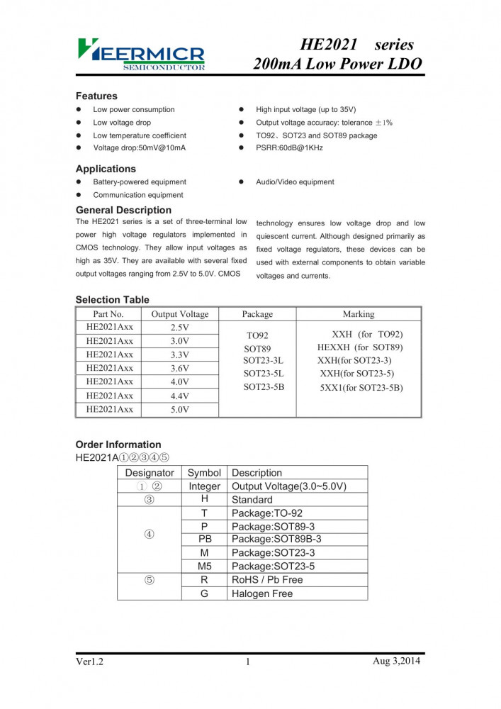 HE2021 datasheet page 1
