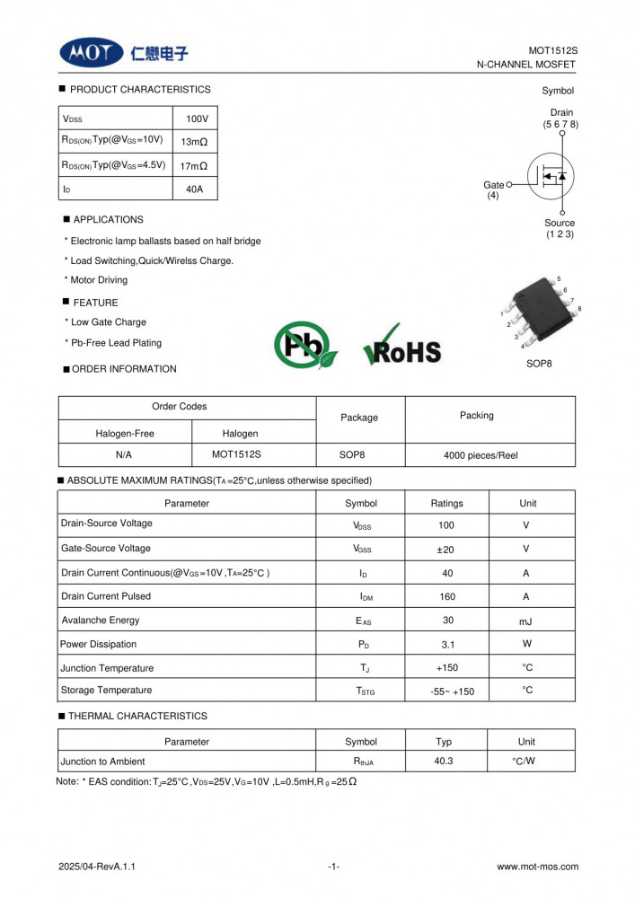 MOT1512S datasheet page 1