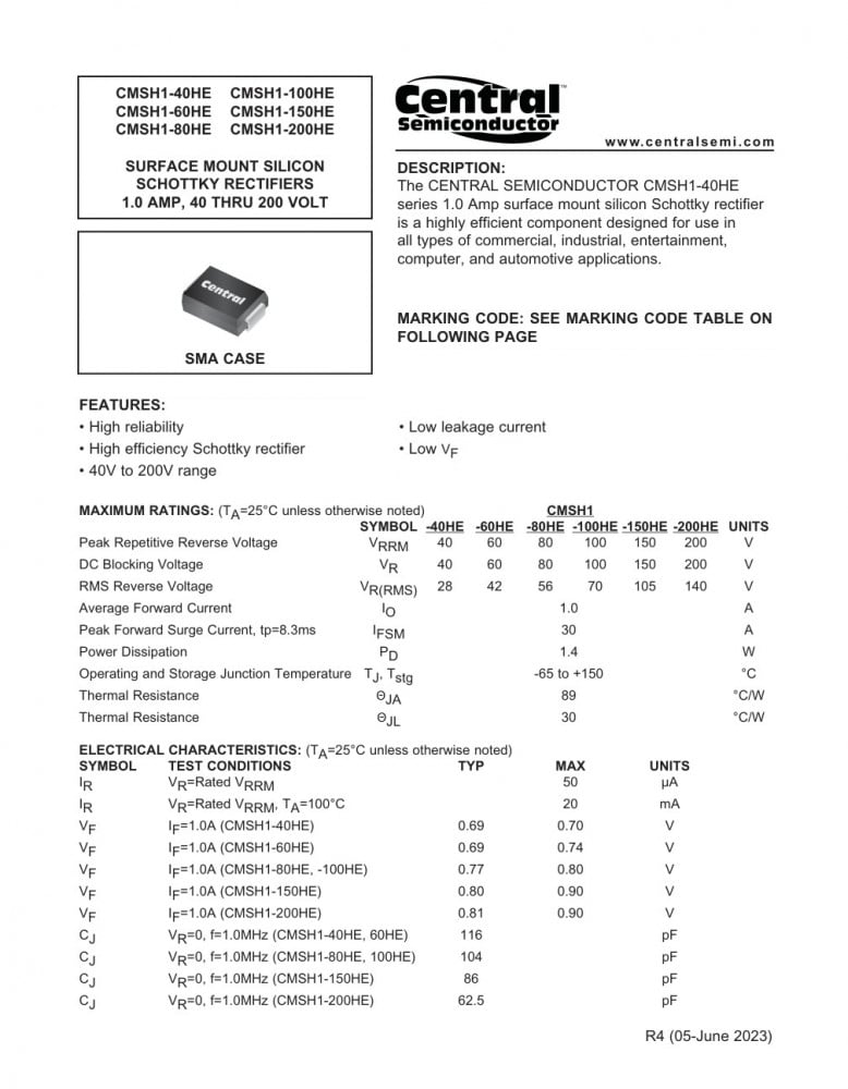 Central CMSH1-150HE datasheet page 1