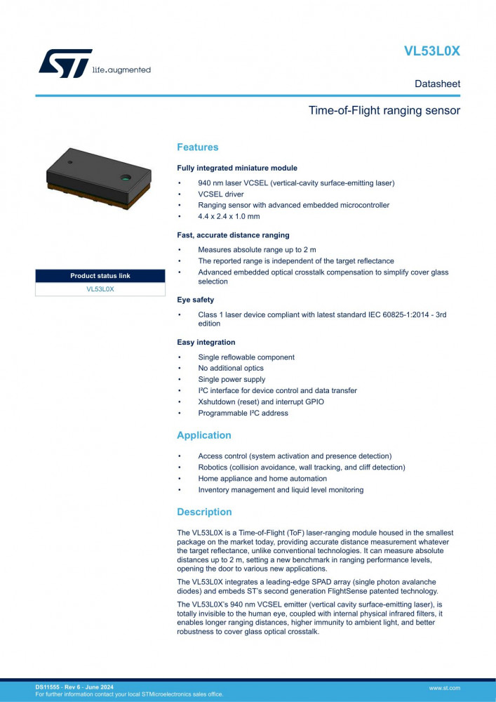VL53L0X technical document page 1