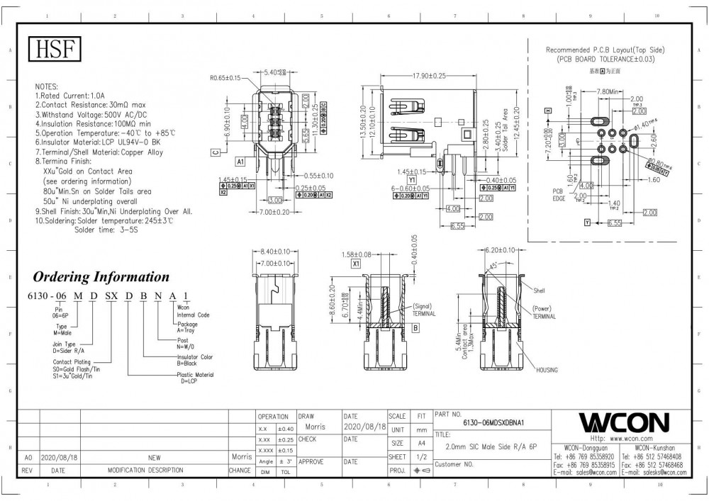 Wcon 6130-06MDSXDBNA1 technical drawing, page 1