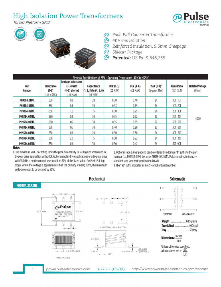 PH9384 series datasheet page 1