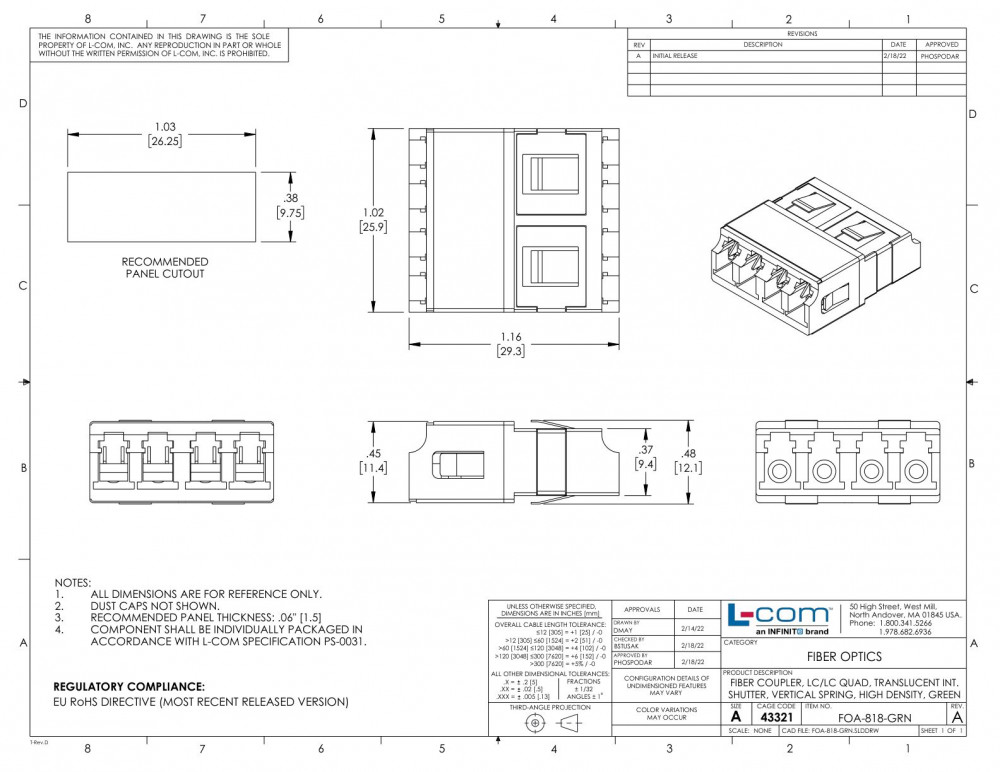 FOA-818-GRN L-com technical drawing preview