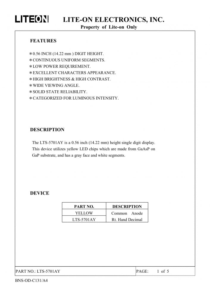 LTS-5701AY datasheet page 1