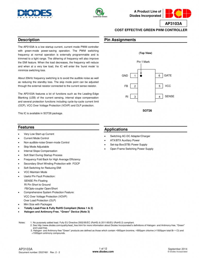 AP3103AKTR-G1 datasheet page 1