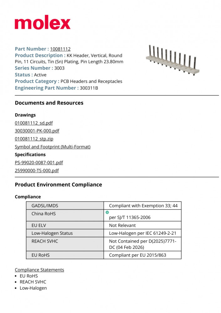 Molex KK 508 connector specification page 1