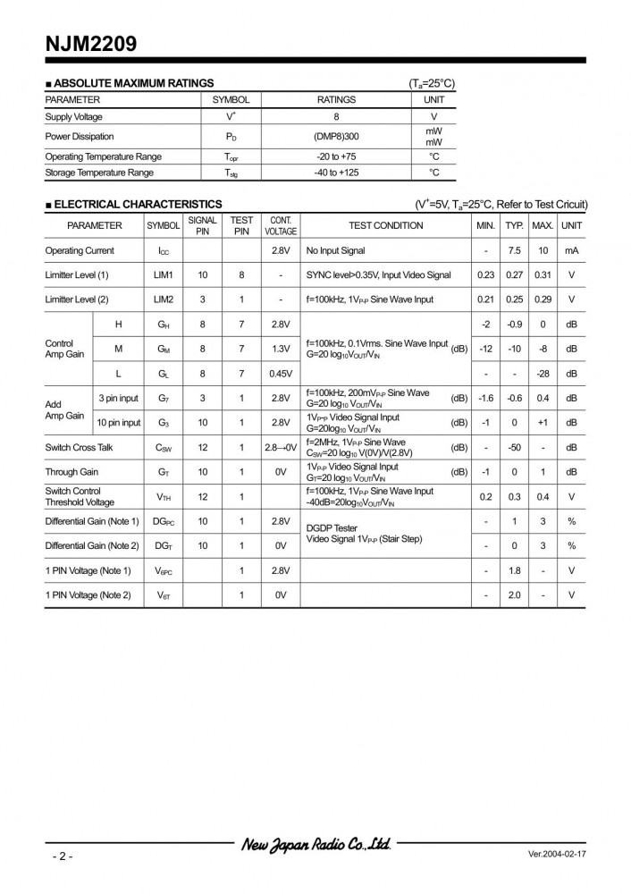 NJM2209M technical document page 3