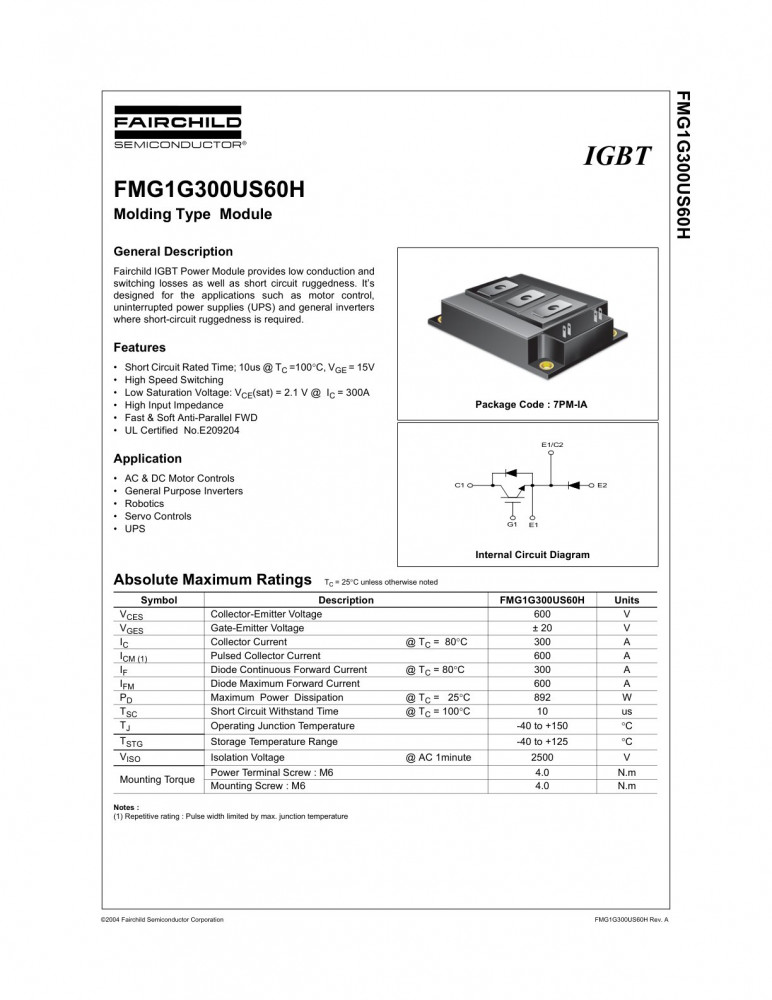 FMG1G300US60H datasheet page 1