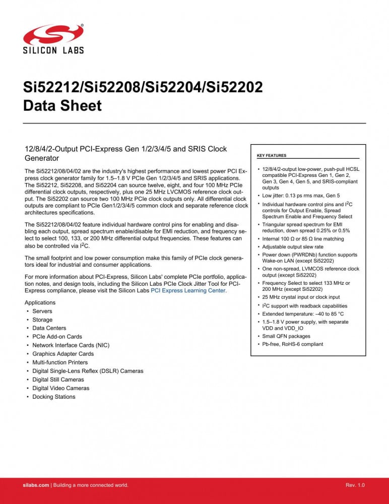 SI52202-A01BGM datasheet page 1