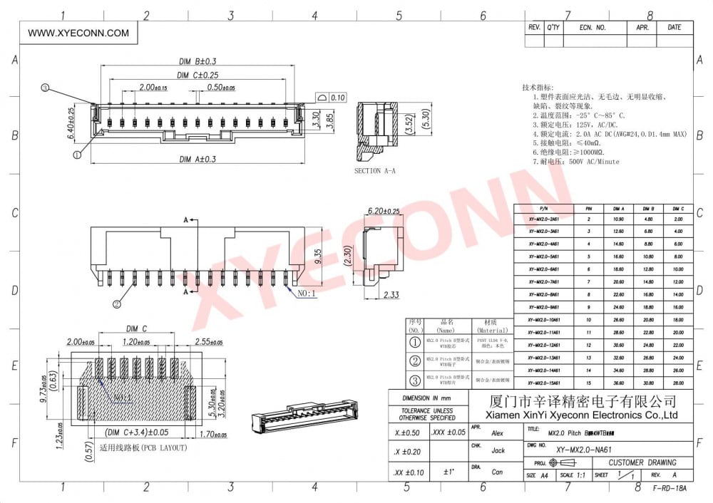 XY-MX2.0-6A61 technical drawing page 1