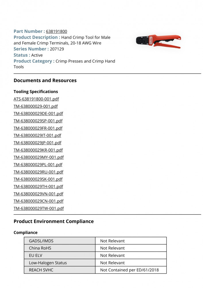 MOLEX 638191800 technical document page 1