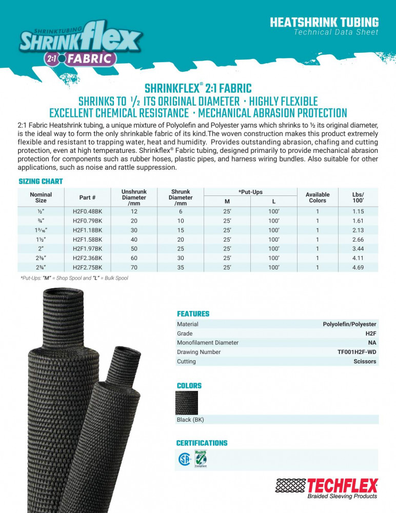 Technical document page 1 for Shrinkflex 2:1 Fabric