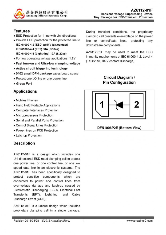 AZ6112-01F datasheet page 1