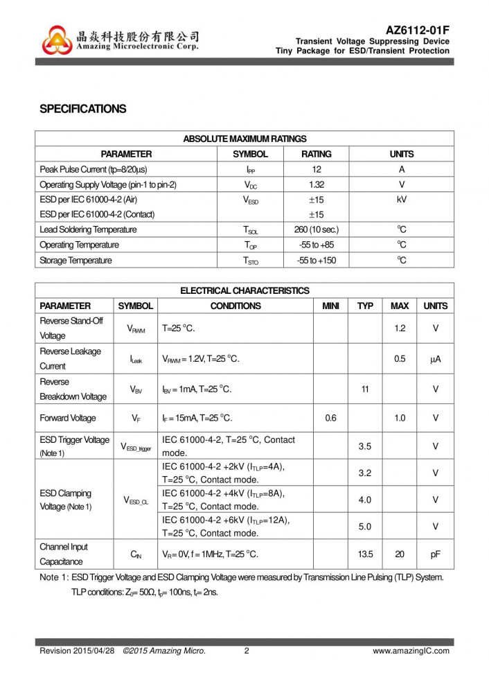 AZ6112-01F datasheet page 2