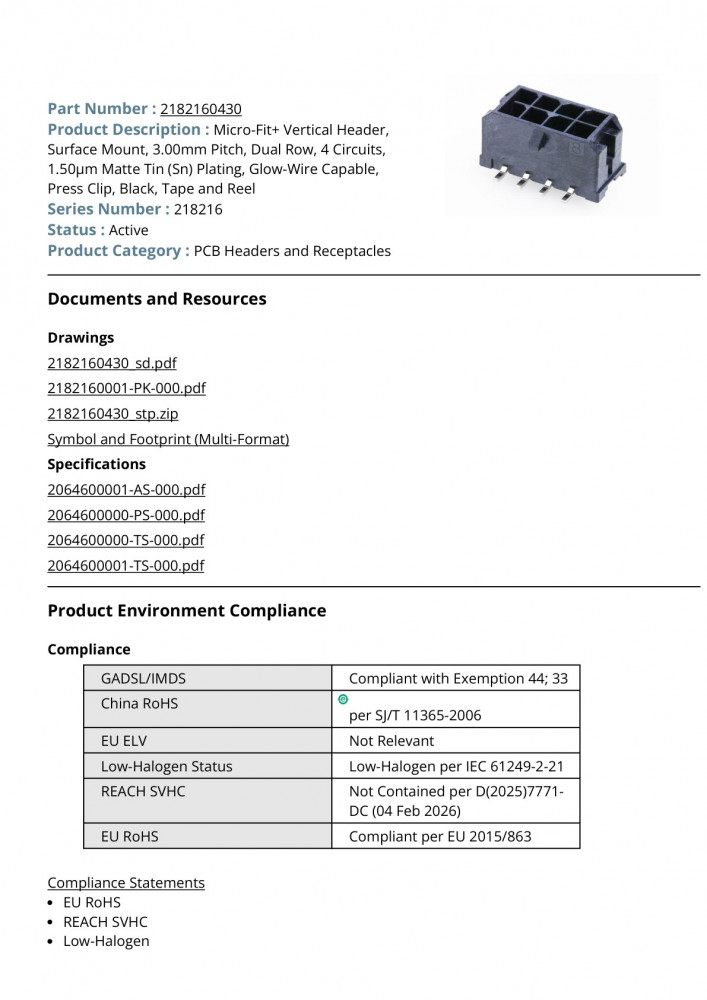 Technical document image 1 for MOLEX 2182160430