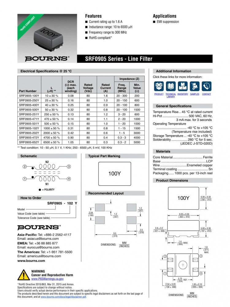 BOURNS SRF0905-472Y datasheet page 1