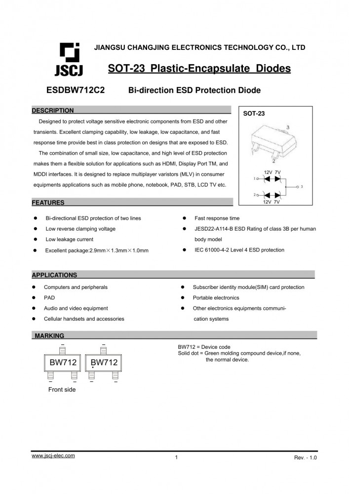 ESDBW712C2 datasheet page 1