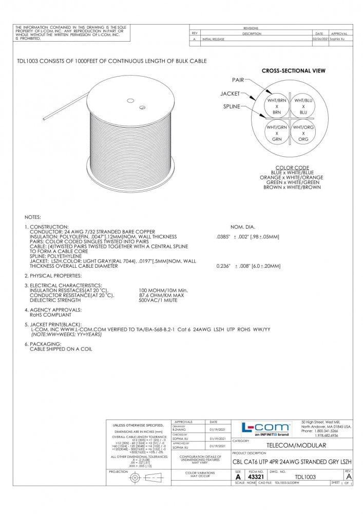 L-com TDL1003 product drawing