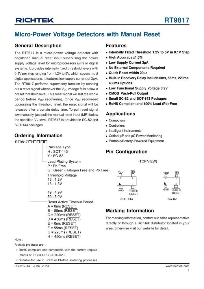 RT9817 datasheet page 1