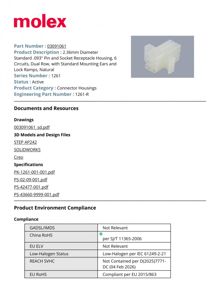 MOLEX document page 1