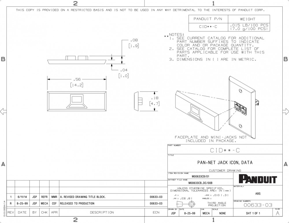 CIDYL-C Pan-NET data jack icon customer drawing