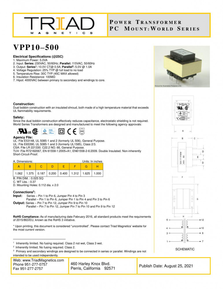VPP10-500 product datasheet page