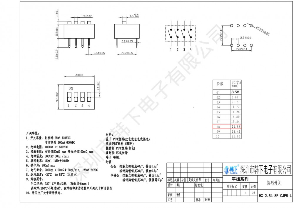 HX 2.54-8P CJPB-L specification page 1