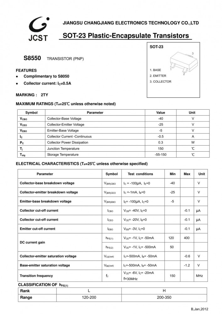 JSCJ S8550 datasheet page 1