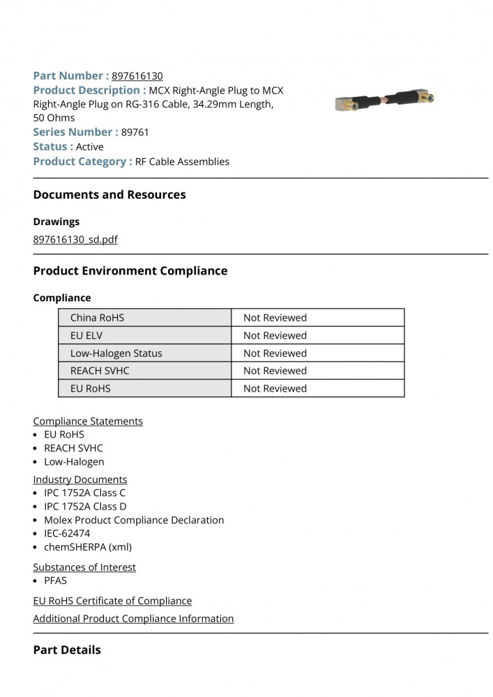 MOLEX 897616130 product drawing, page 1