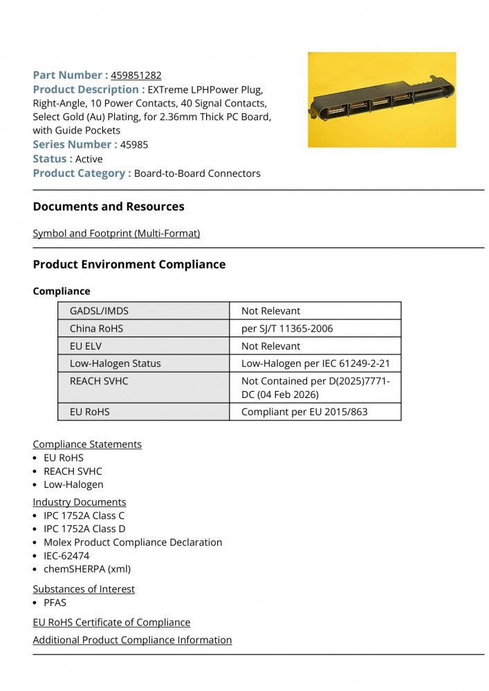 MOLEX 459851282 technical document page 1