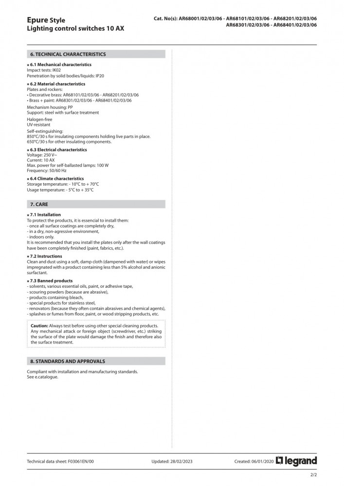 Legrand Epure Style AR68201 technical document page 2