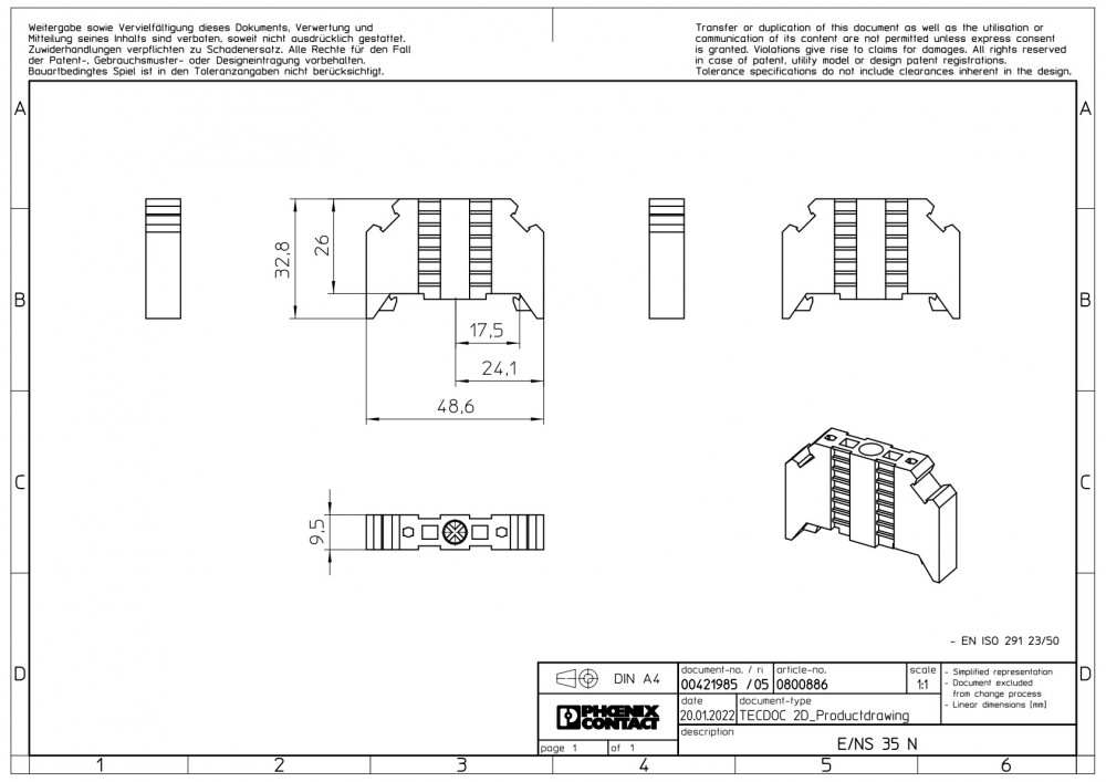 Phoenix Contact E/NS 35 N technical drawing