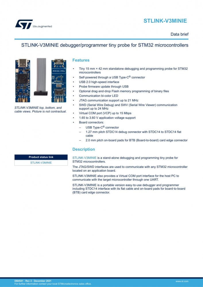 STLINK-V3MINIE technical document page 1