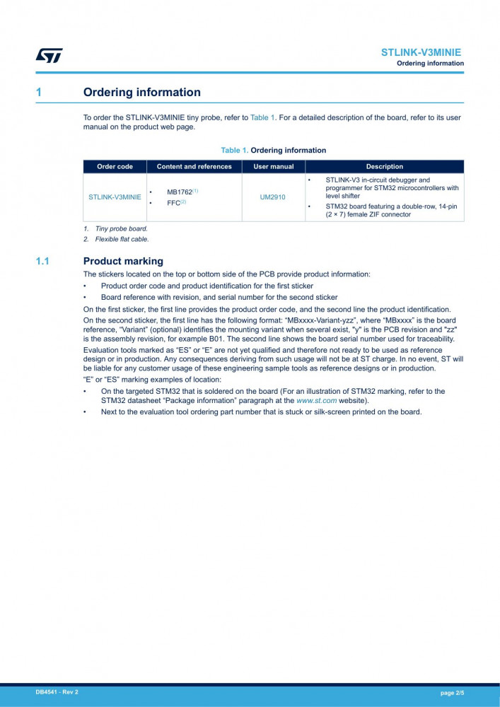 STLINK-V3MINIE technical document page 2